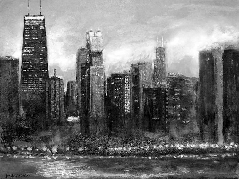Chicago Skyline Art Designart 'Blue Chicago Skyline Night' Cityscape