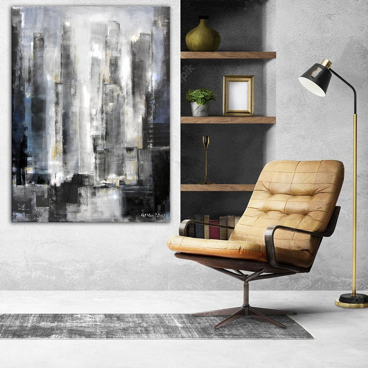 Modern Skyline Abstract Art in Neutrals – Chicago Skyline Art